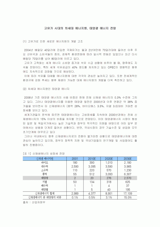 [경영학원론]고유가 시대의 차세대 에너지원, 태양광 에너지 전망