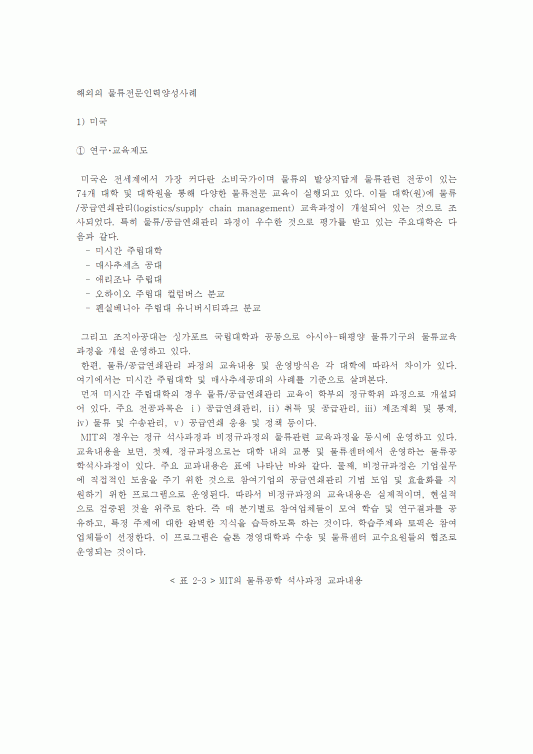 해외 물류전문인력양성사례