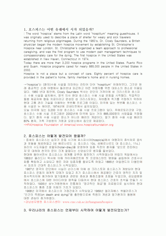 호스피스는 어떤 유래에서 시작 되었을까?