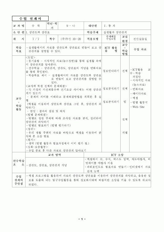수학 수업지도안(통계)