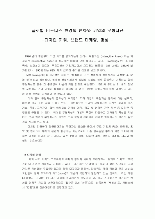 기업의 무형자산관리 - 디자인파워 브랜드마케팅 기업명성 -