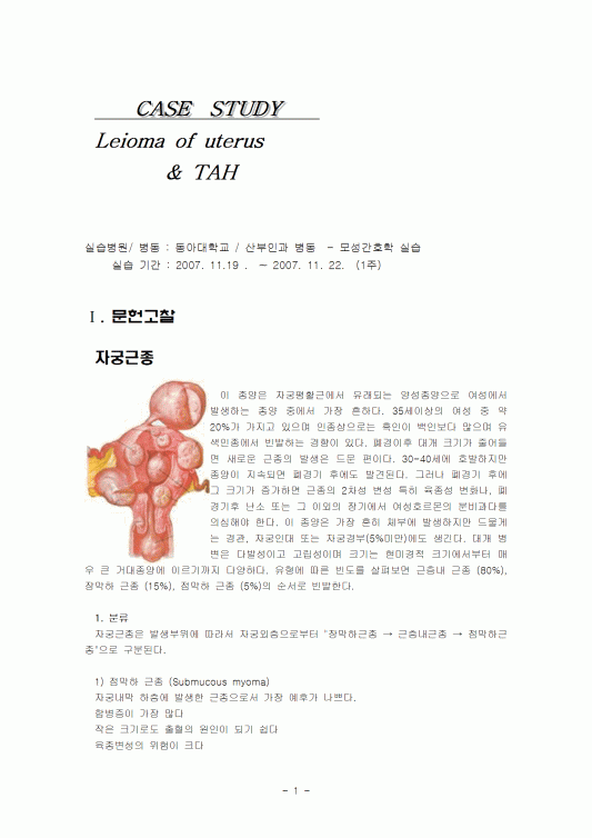 자궁근종 간호사례연구 (케이스 스터디)