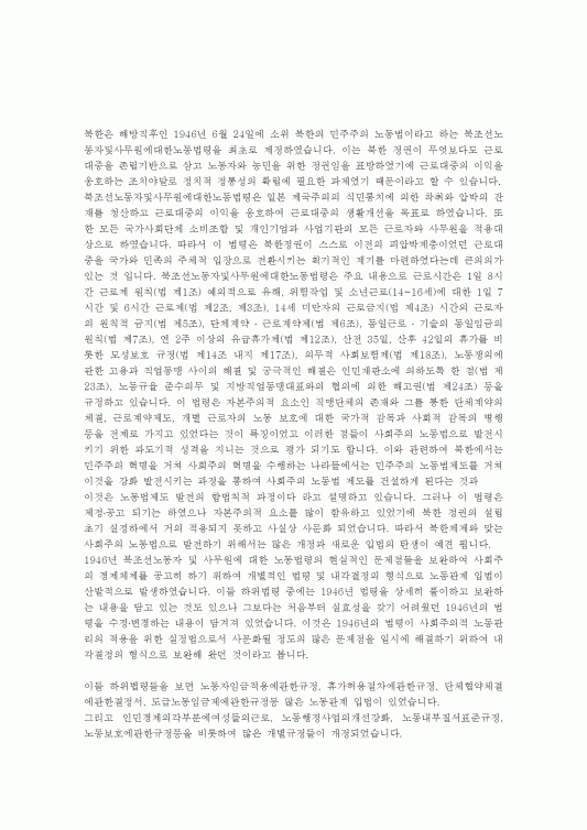 북한 노동법 레포트 자료