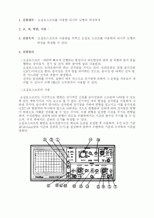 오실로스코프를 이용한 리사주 도형의 위상측정 실험