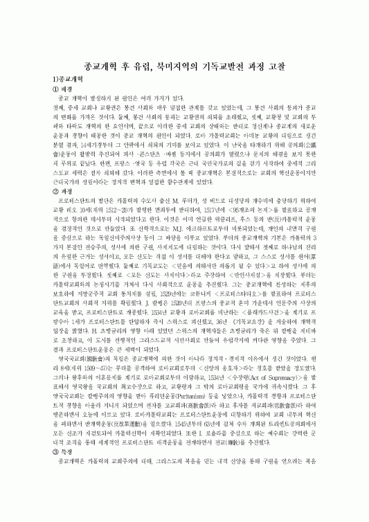 종교개혁 후 유럽, 북미지역의 기독교발전 과정 고찰