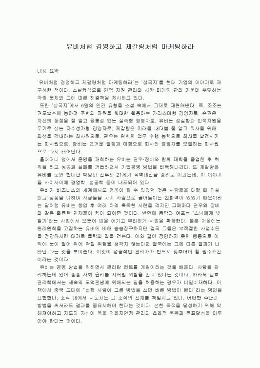 유비처럼 경영하고 제갈량처럼 마케팅하라 독후감