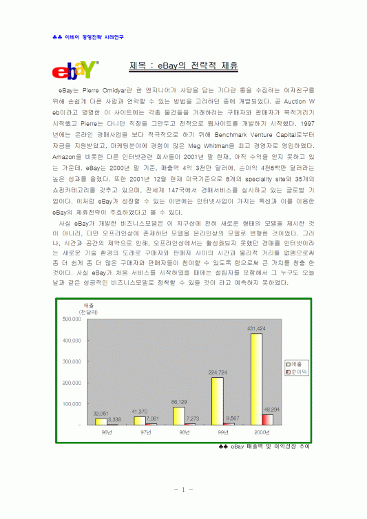 [2007년12월]eBay의 전략적제휴에 의한 경영전략사례분석보고서