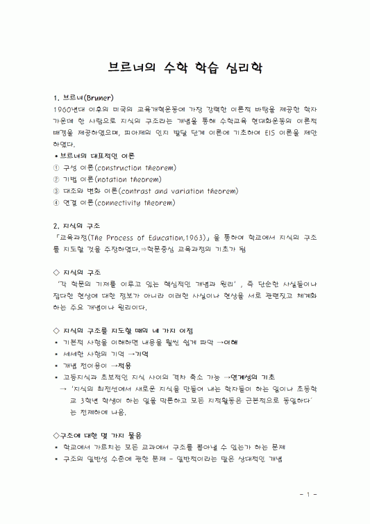 브르너의수학학습심리학