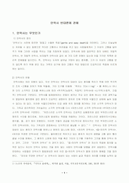 [현대윤리학] 안락사 반대
