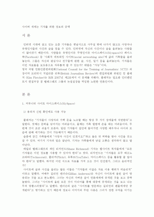 사이버 세계는 기자를 위한 정보의 바다