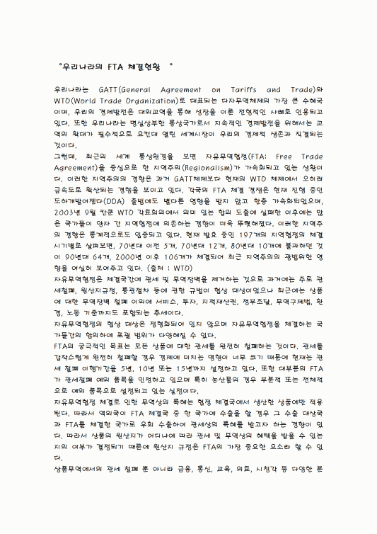 우리나라의 FTA 체결현황