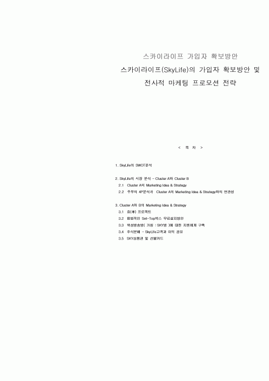 스카이라이프(SkyLife)의 가입자 확보방안 및 전사적 마케팅 프로모션 전략