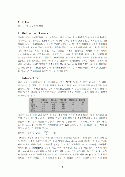 식초 산 중 아세트산 정량