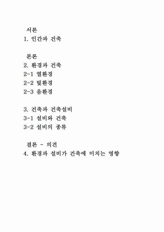 건물에서 환경 및 설비의 역할