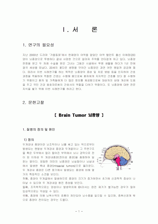 [신경외과 case study] 뇌종양 (brain tumor) 간호진단 6개!
