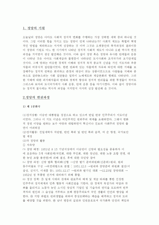 정당의 기원 및 변천과정