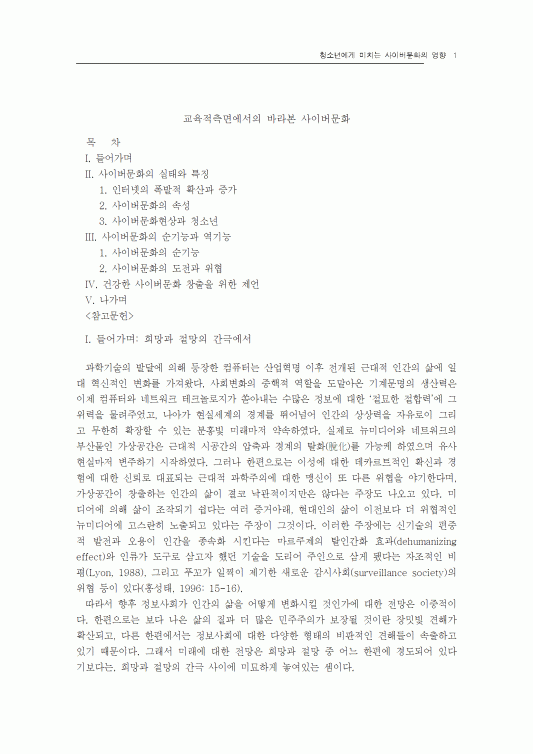 교육적측면에서의 바라본 사이버문화