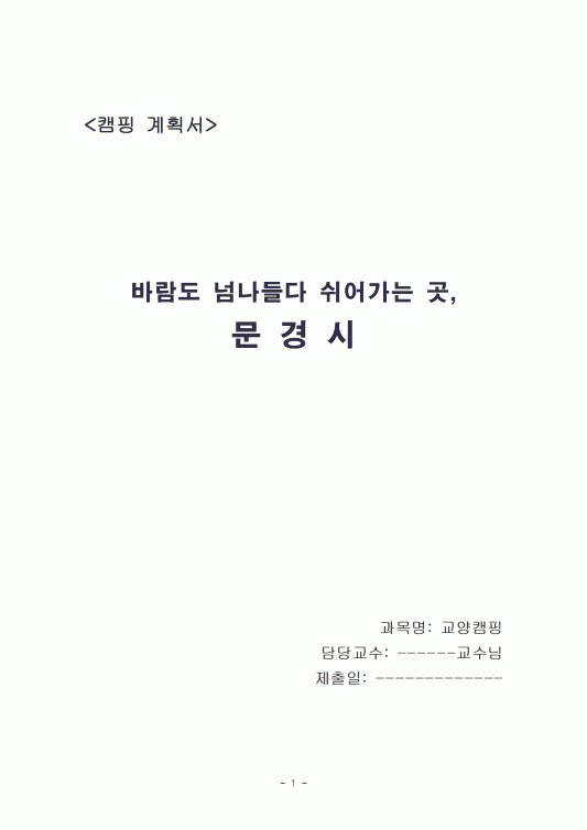 문경시 캠핑 계획서 (현실성 있는 자료로 패러글라이딩, 레일 바이크 등 6개 프로그램 포함)
