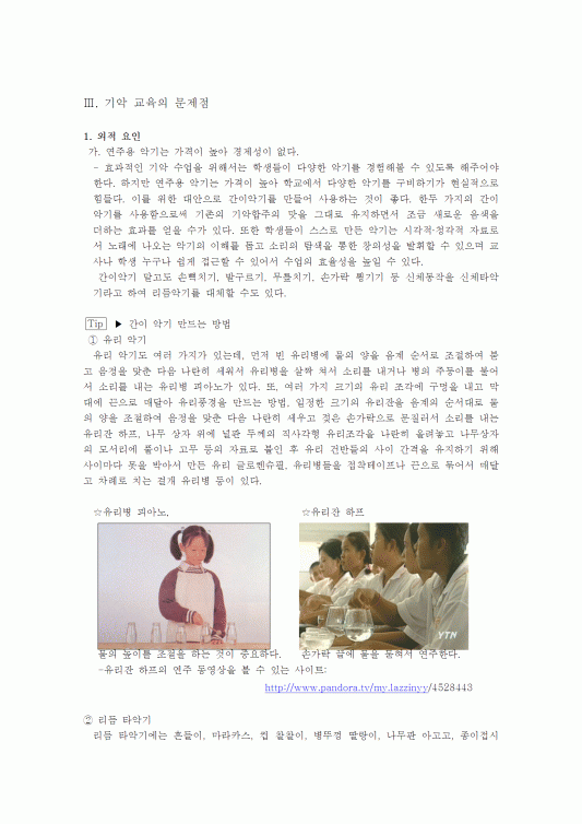 [음악] 기악 교육 문제 문제점 리듬 악기