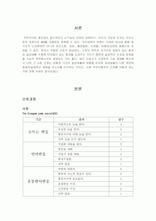 무의식 대상자 간호