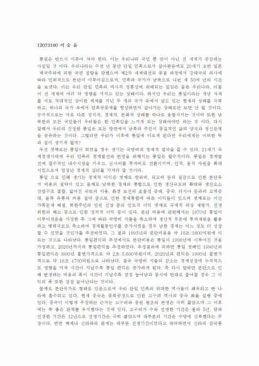통일에 대한 나의 생각