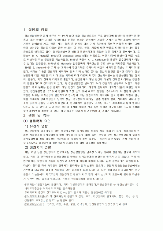 정신분열증 질병의 정의 원인 및 역동 행동특성