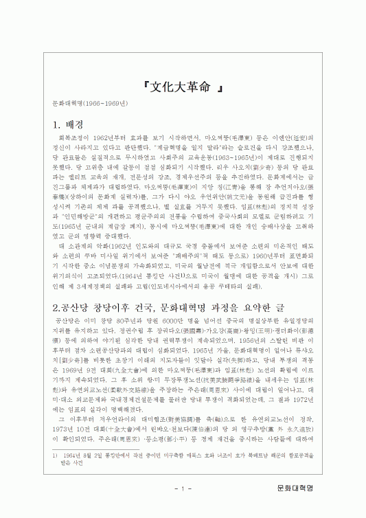 문화대혁명 文化大革命에 대한 조사자료