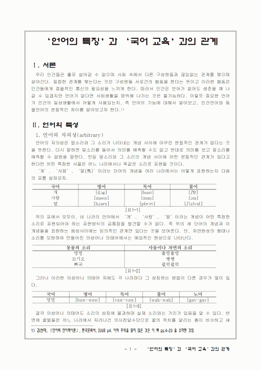 ‘언어의 특징’과 ‘국어 교육’과의 관계