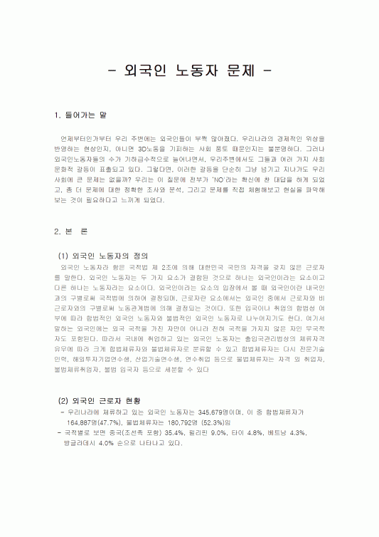 외국인 노동자 문제 이주노동자 인종차별 외국인 불법체류자