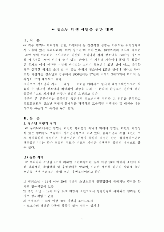 청소년 비행 예방을 위한 대책