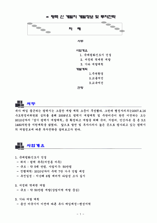 평택 신 개발지 개발정보 및 투자전략