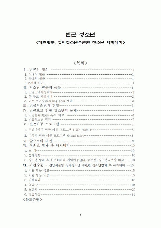 빈곤청소년 레포트 자료