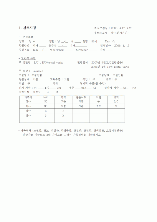 간경화 환자 케이스 스터디 간호 진단