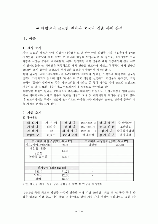 태평양의 글로벌 전략과 중국의 진출 사례 분석