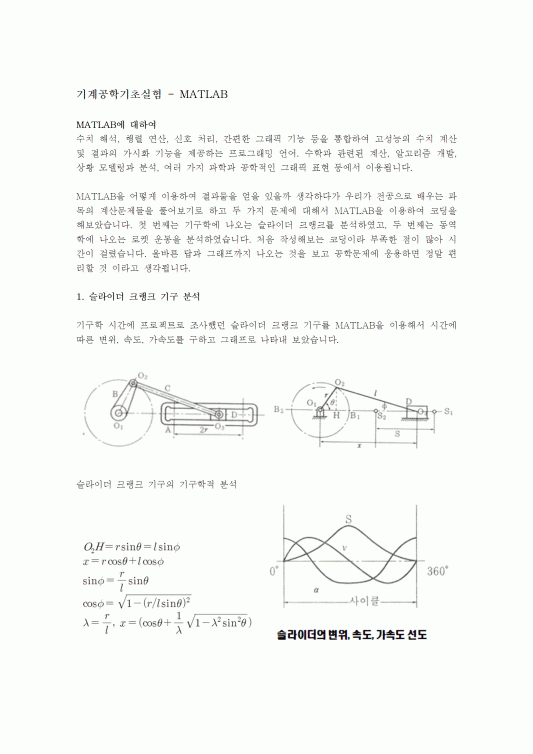 MATLAB으로 분석한 슬라이더 크랭크
