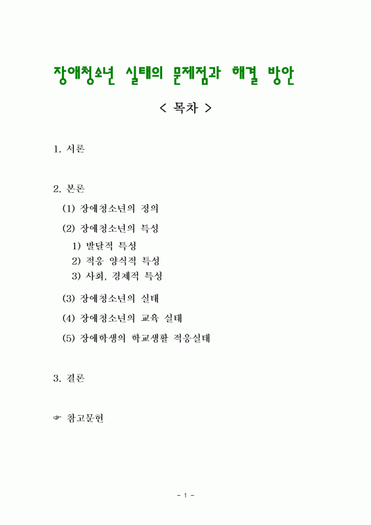 장애청소년 실태의 문제점과 해결 방안