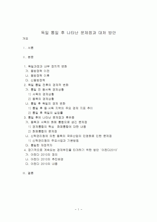 독일 통일 후 나타난 문제점과 해결방안