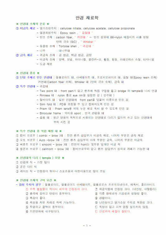 안경광학과 안경사 국가고시 안경재료학