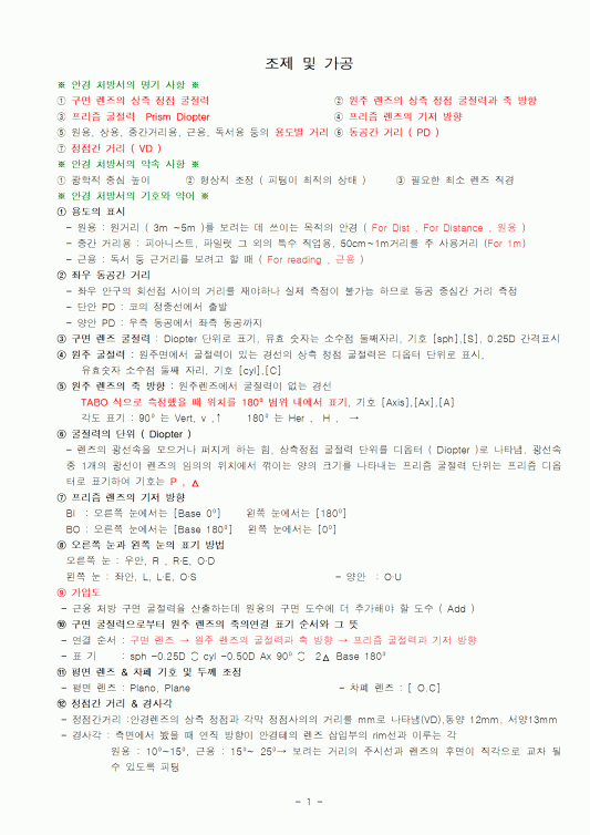 안경광학과 안경사 국가고시 조제및 가공
