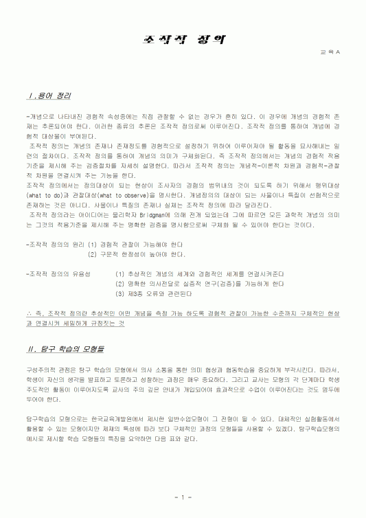 조작적 정의의 교수학습방법