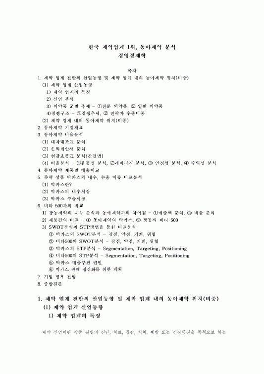 [사회과학] 한국제약업계 No1. 동아제약 분석