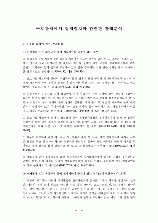 근로관계에서 징계절차와 관련한 판례분석