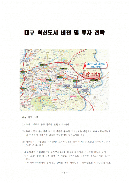 대구 혁신도시 비젼 및 투자 전략