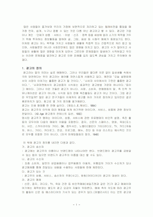 광고(정의,종류,문제점,사례 등)