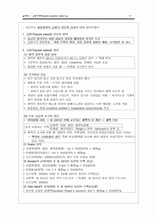 화상의 급성기 간호