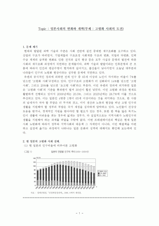 일본사회의 변화와 개혁(부제 : 고령화 사회의 도전)