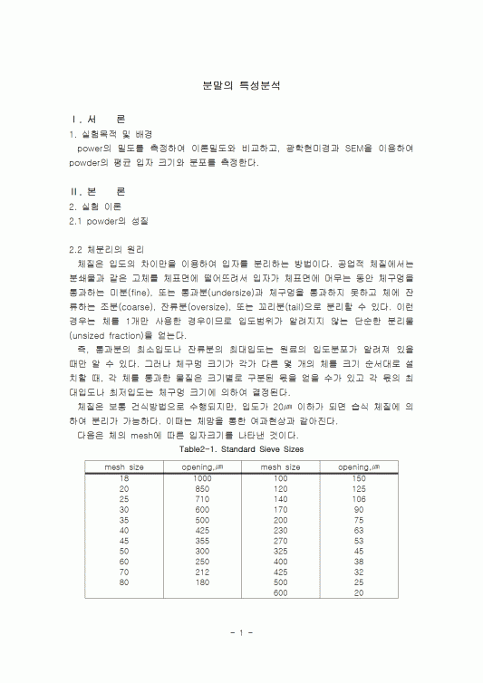 분말 분석 체분리