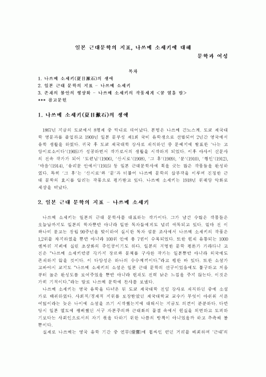 일본 근대문학의 지표, 나쓰메 소세키