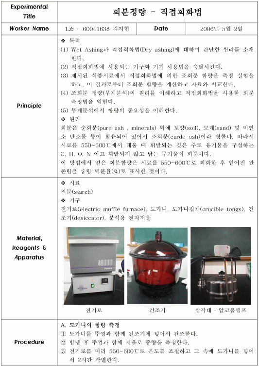 회분정량 - 직접회화법
