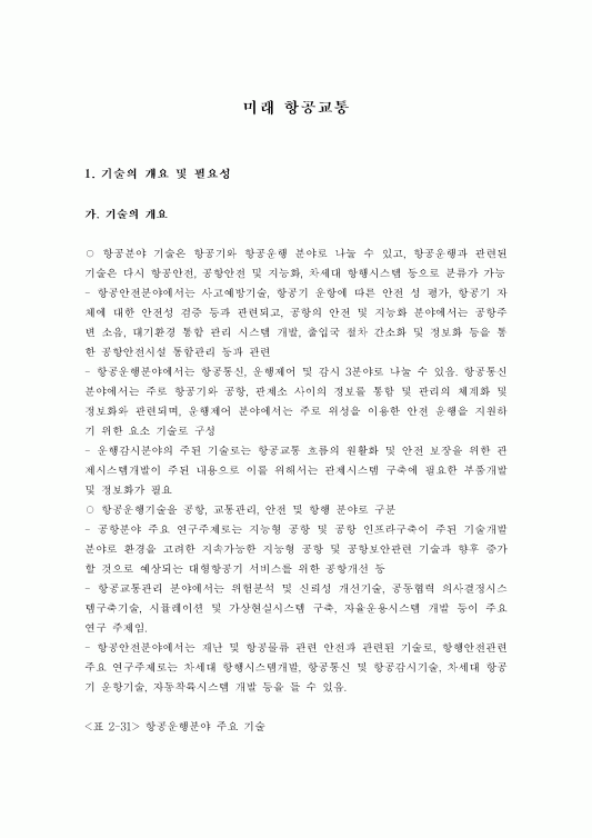 미래 항공 교통 국내외 현황 및 파급효과